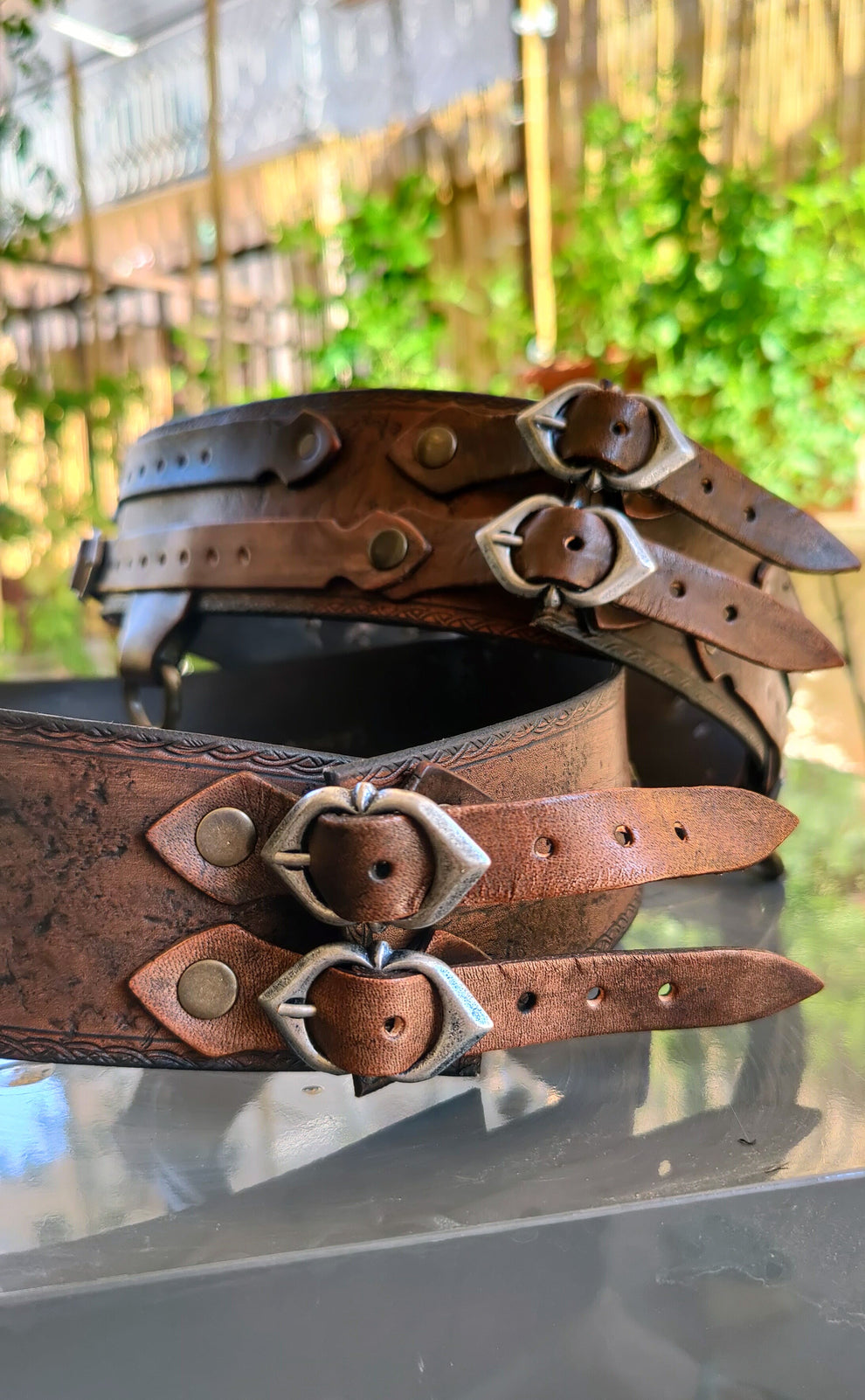 Leather Alchemist Belt - Larp Double Buckle Waistband with potion Flas ...