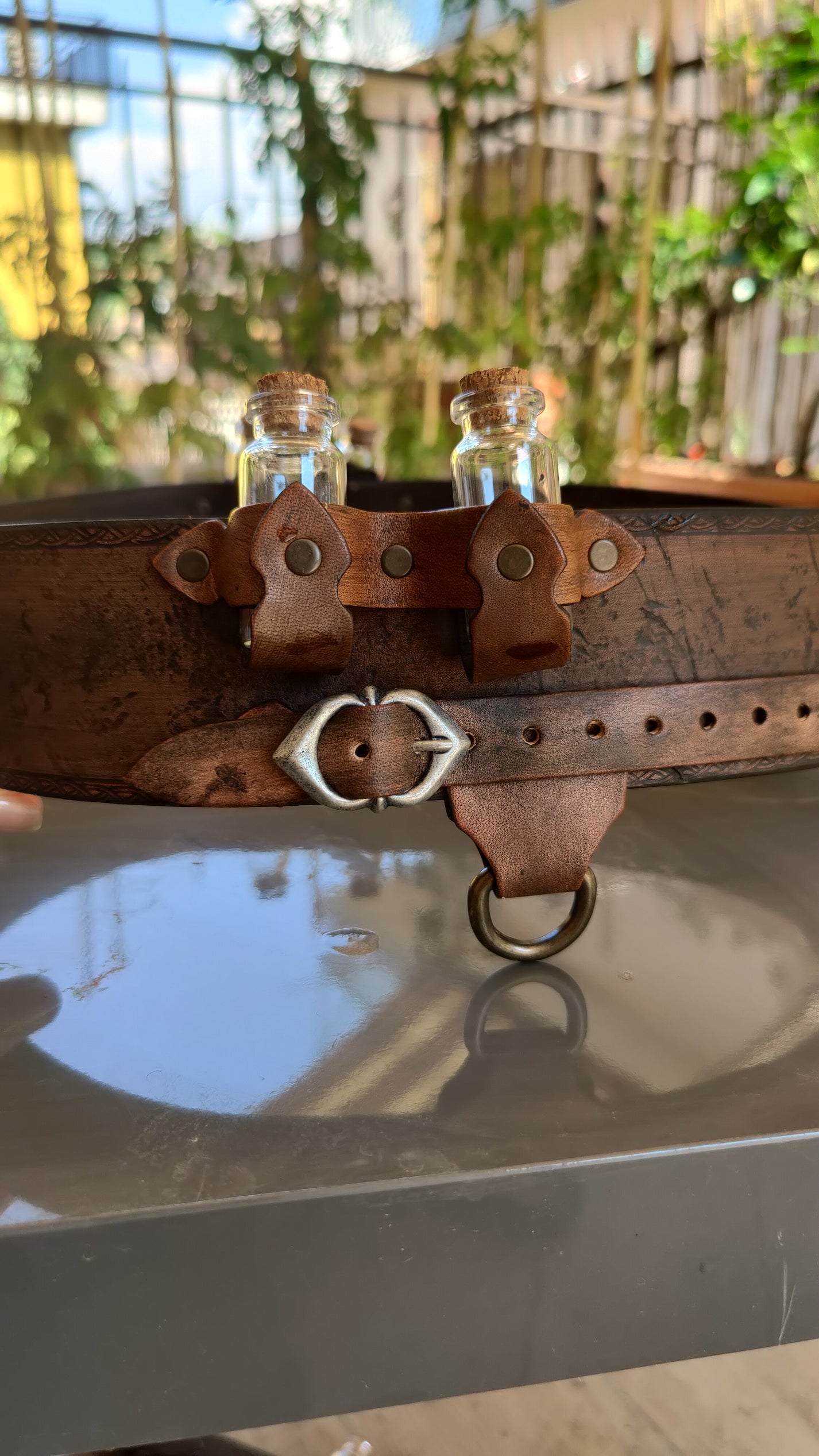 Leather Alchemist Belt - Larp Double Buckle Waistband with potion Flas ...