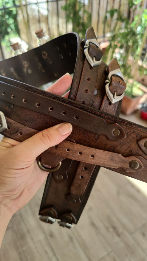 Leather Alchemist Belt - Larp Double Buckle Waistband with potion Flas ...