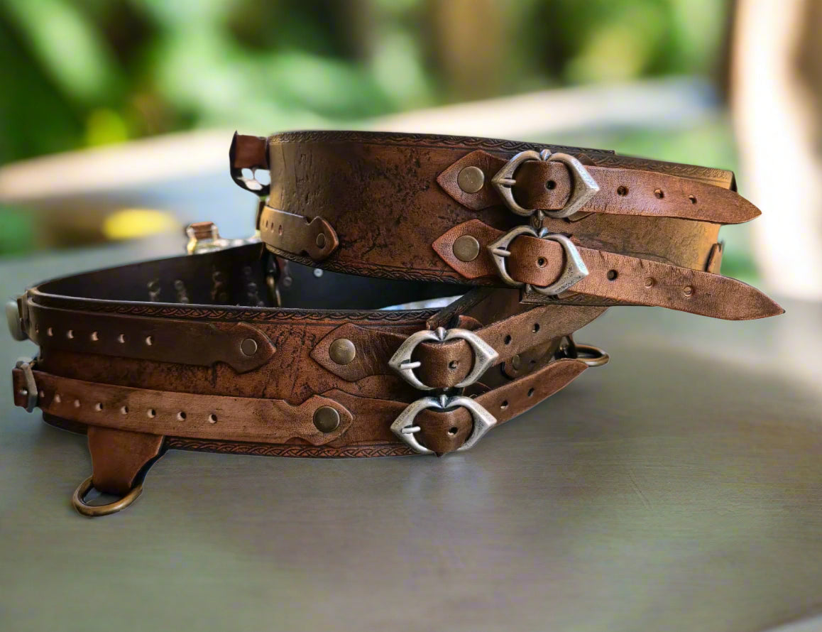 Leather Alchemist Belt - Larp Double Buckle Waistband with potion Flas ...