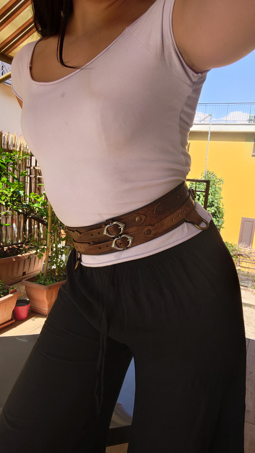 Leather Alchemist Belt - Larp Double Buckle Waistband with potion Flas ...