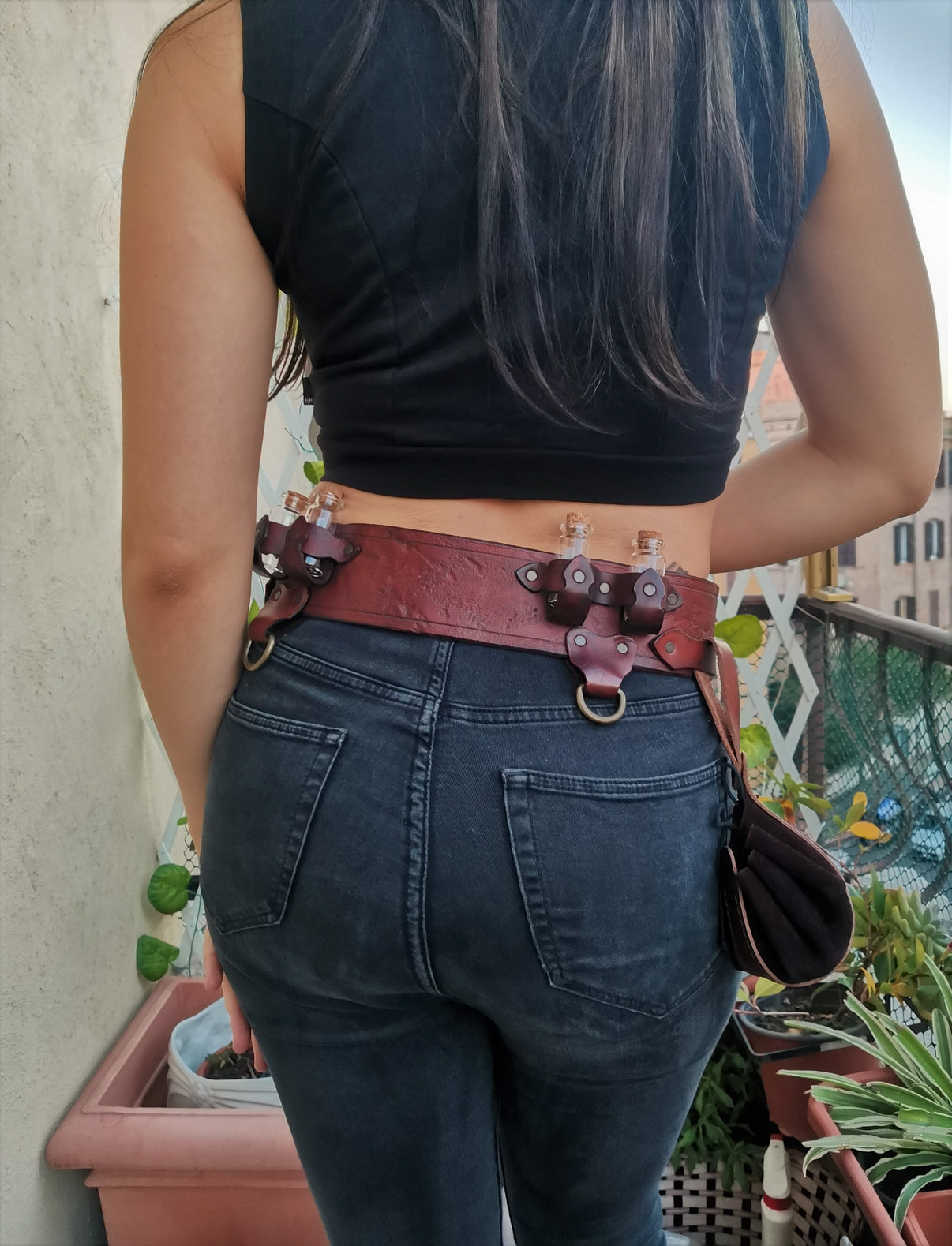 Leather Alchemist Belt - Larp Double Buckle Waistband with potion Flas ...
