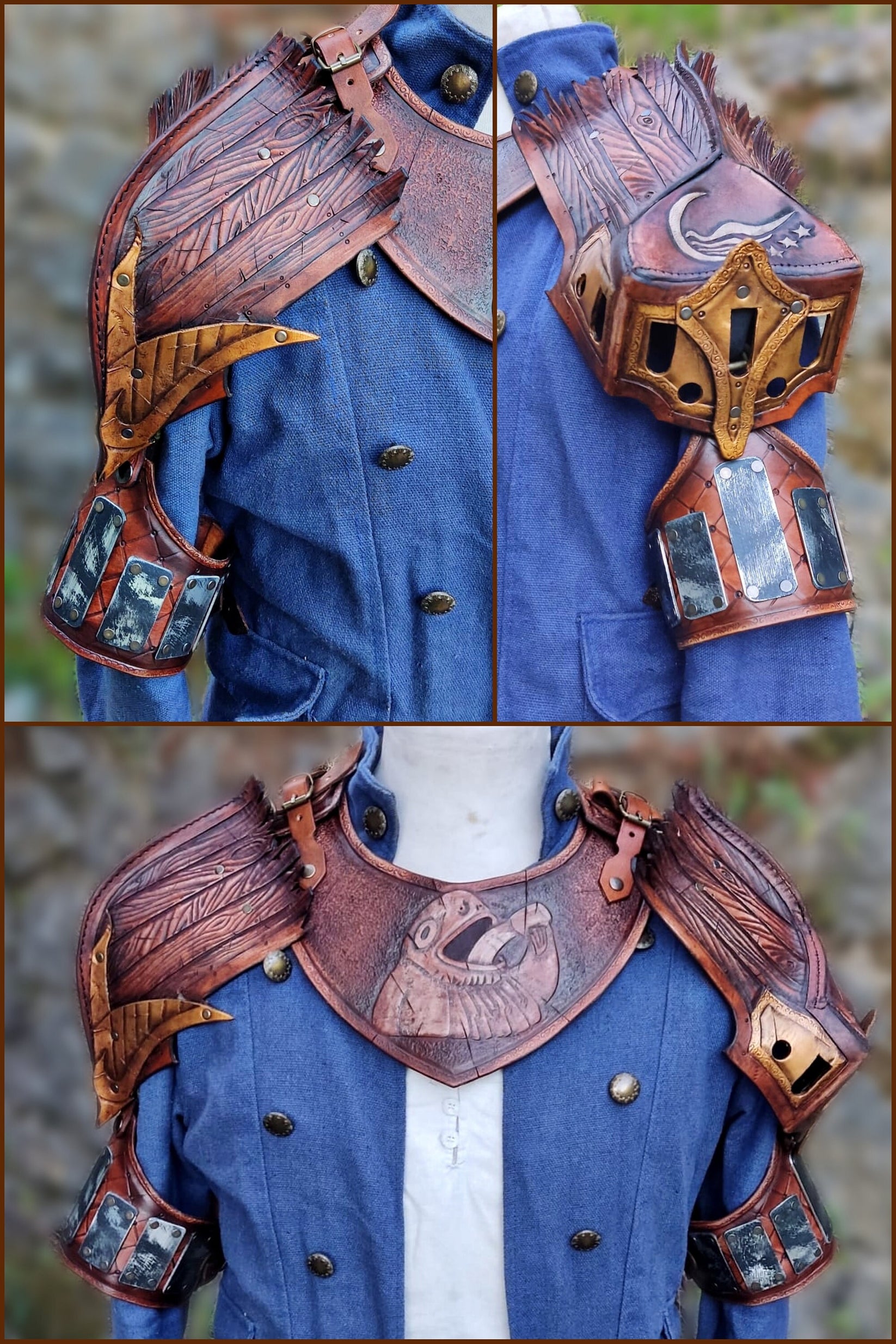 Pirate Pauldrons - Handmade Leather Spaulders - Corsair Ship Design ...